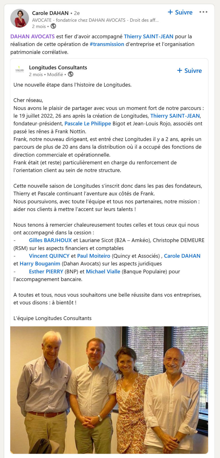 DAHAN Avocats est fier d'avoir accompagné le dirigeant de LONGITUDES ...